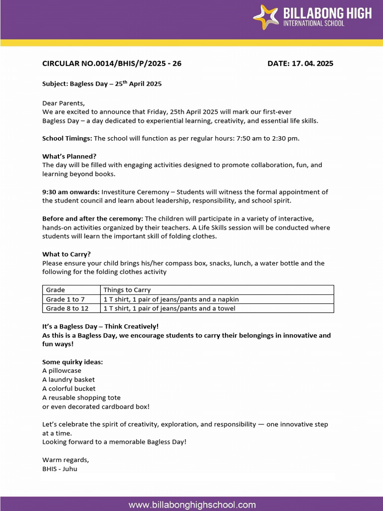 Cir 0014 - Bagless Day 25th April 2025 - 1649519455820058625SD - PDF | PDF
