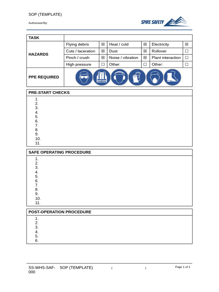 SS WHS SAF 000 Safe Operating Procedure Template | PDF