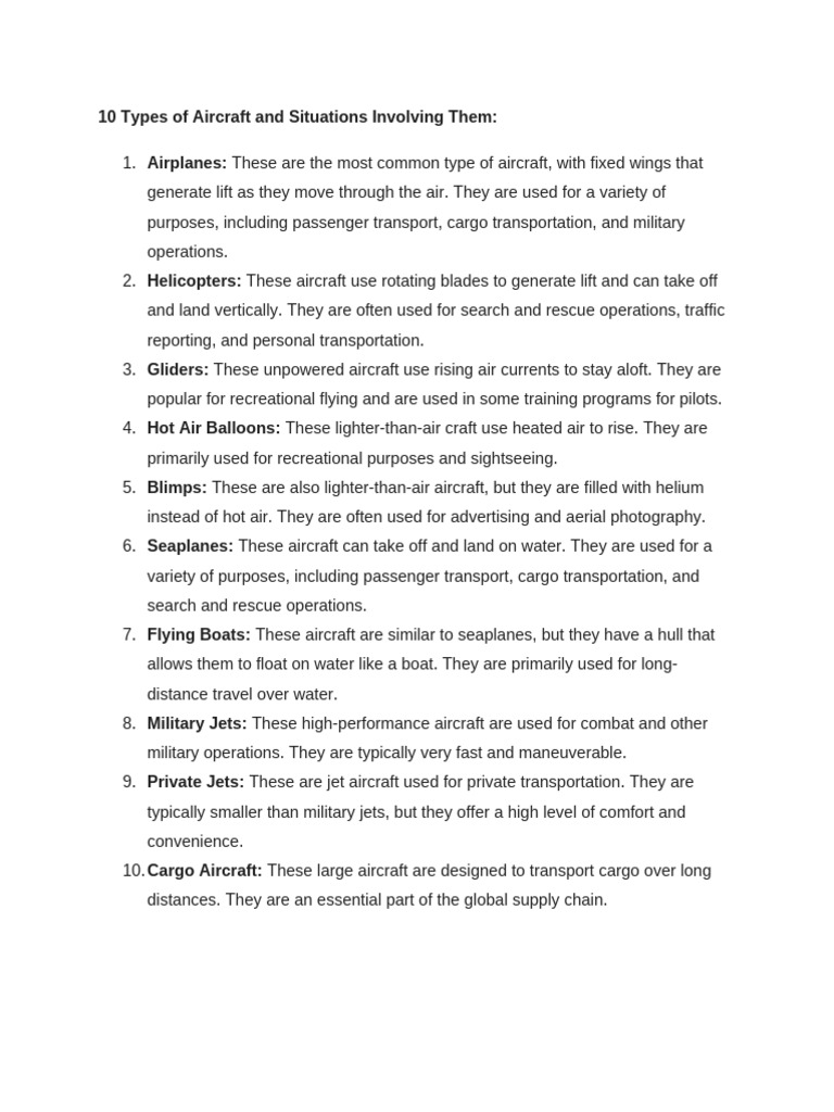 Types of Aircraft and Situations Involving Them | PDF | Aircraft ...