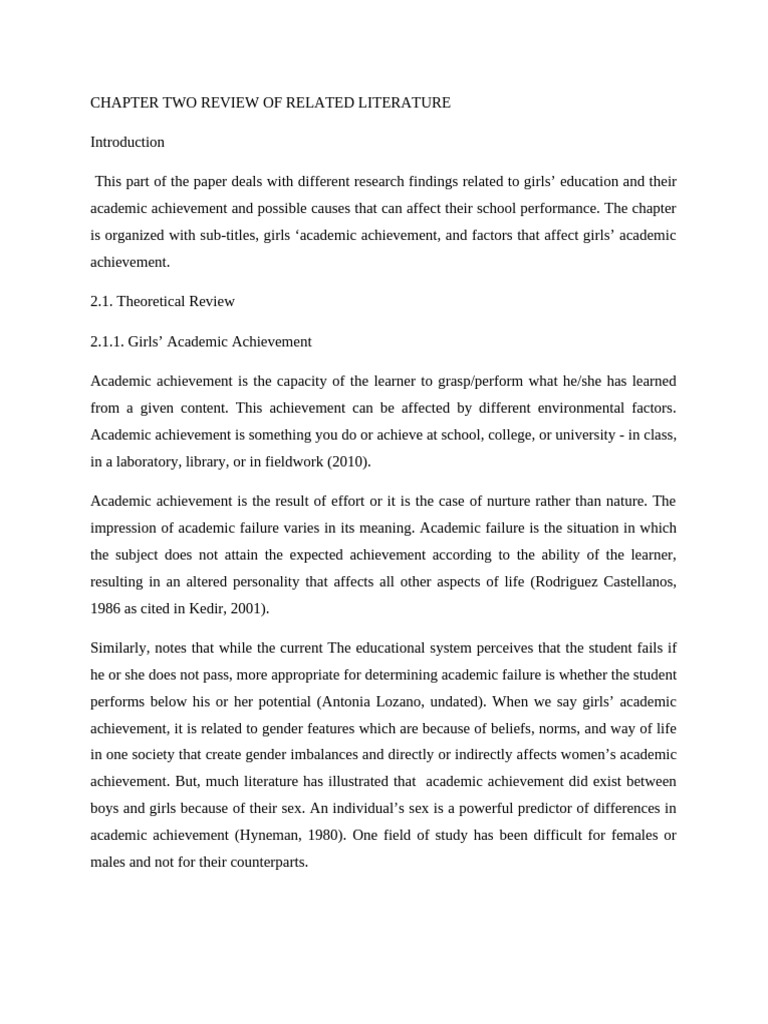 Chapter Two Review of Related Literature | PDF | Female Education ...