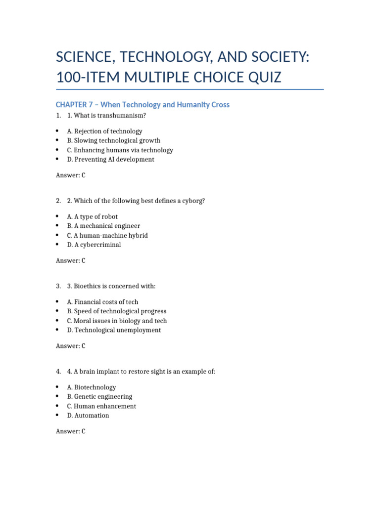 STS 100 Item Quiz With Answers | PDF | Nanotechnology | Artificial Intelligence