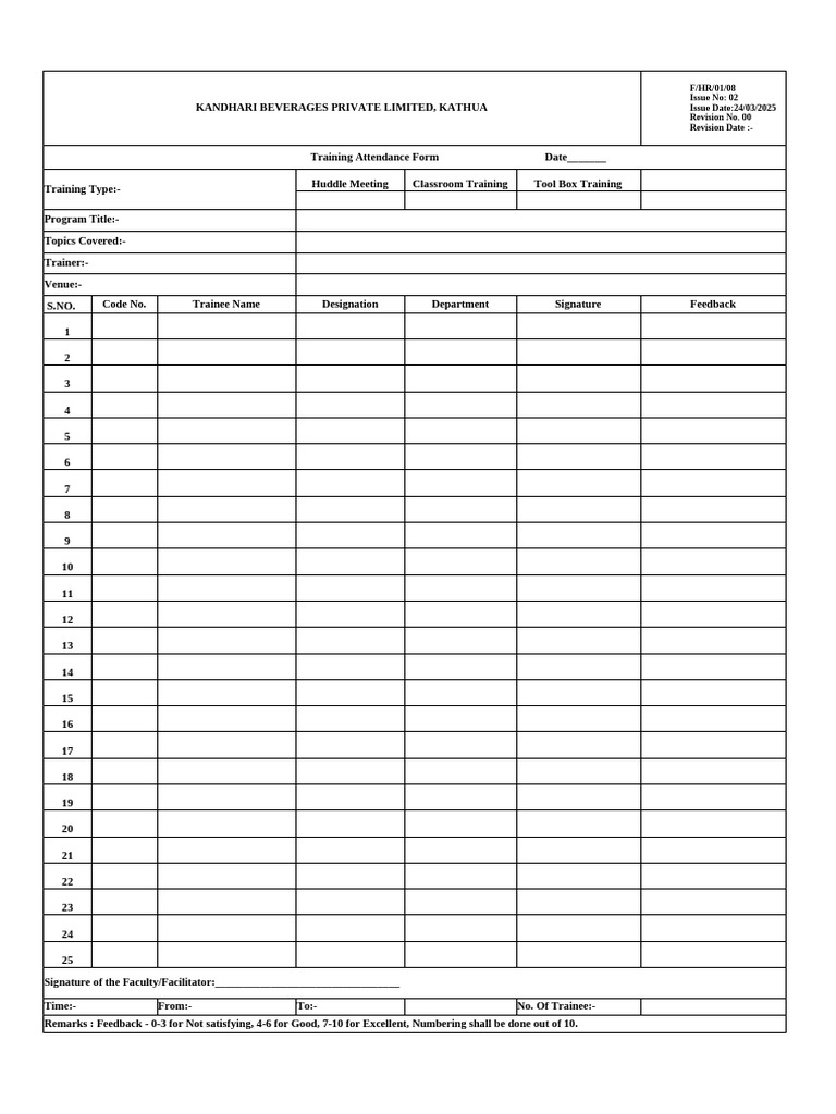 Training Attendance Sheet | PDF