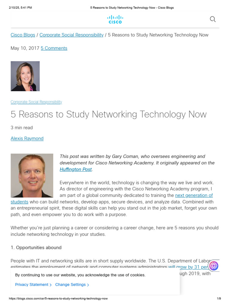 5 Reasons To Study Networking Technology Now - Cisco Blogs | PDF