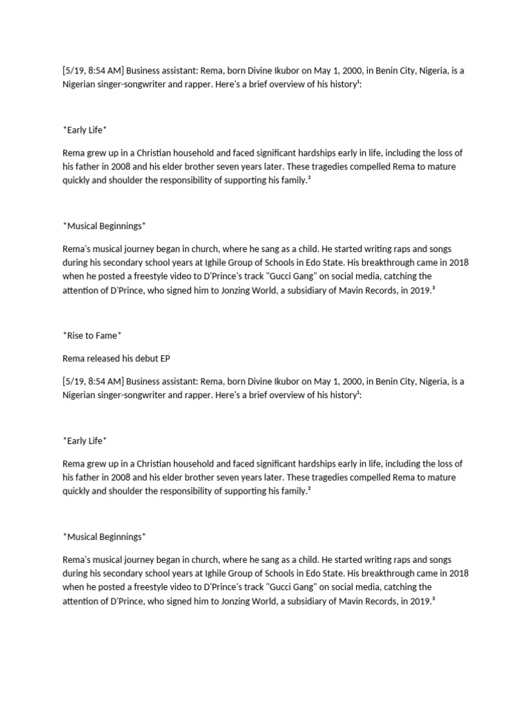 Rema History AM) - WPS Office | PDF | African American Music | Popular ...