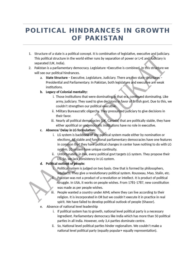 Political Hindrances in Growth of Pakistan | PDF | Martial Law | Democracy