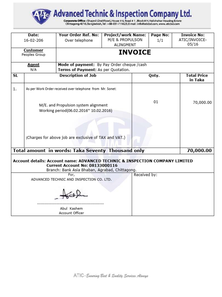 Invoice of ME Alignment of Peoples-1-2 | PDF