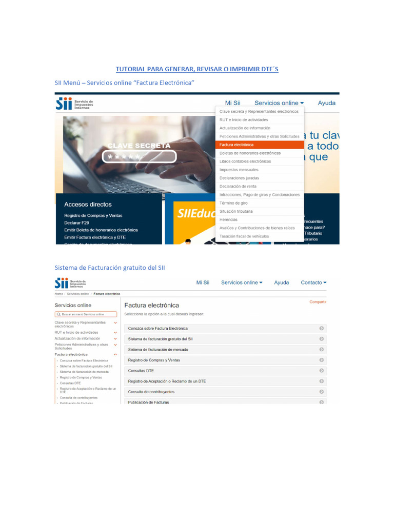 Tutorial DTE Facturacion Electrónica SII | PDF