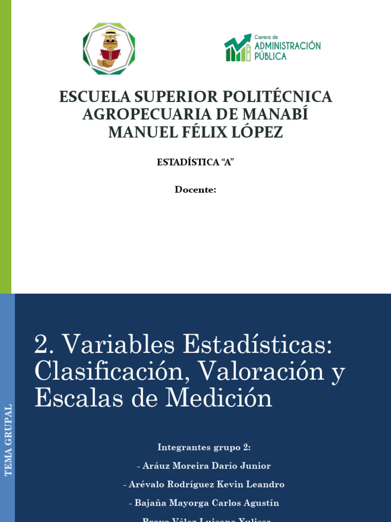 Variables Estadísticas: Clasificación, Valoración y Escalas de Medición ...