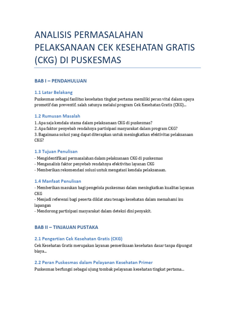 Makalah CKG Di Puskesmas | PDF