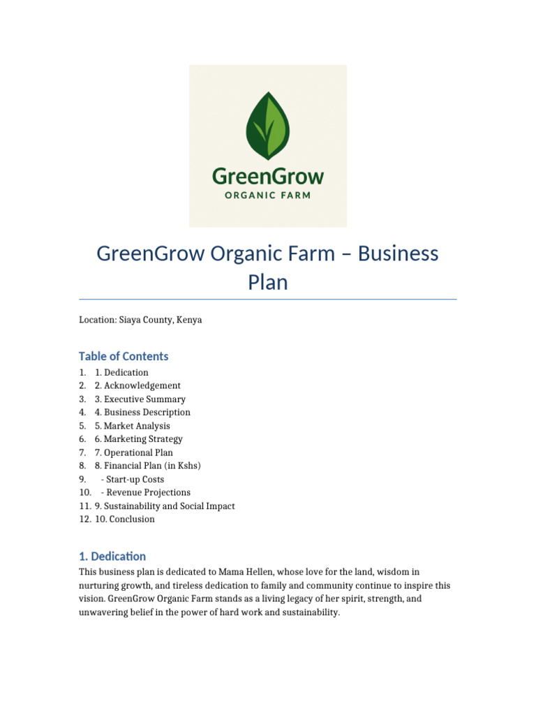 GreenGrow Organic Farming Plan | PDF | Organic Farming | Agriculture
