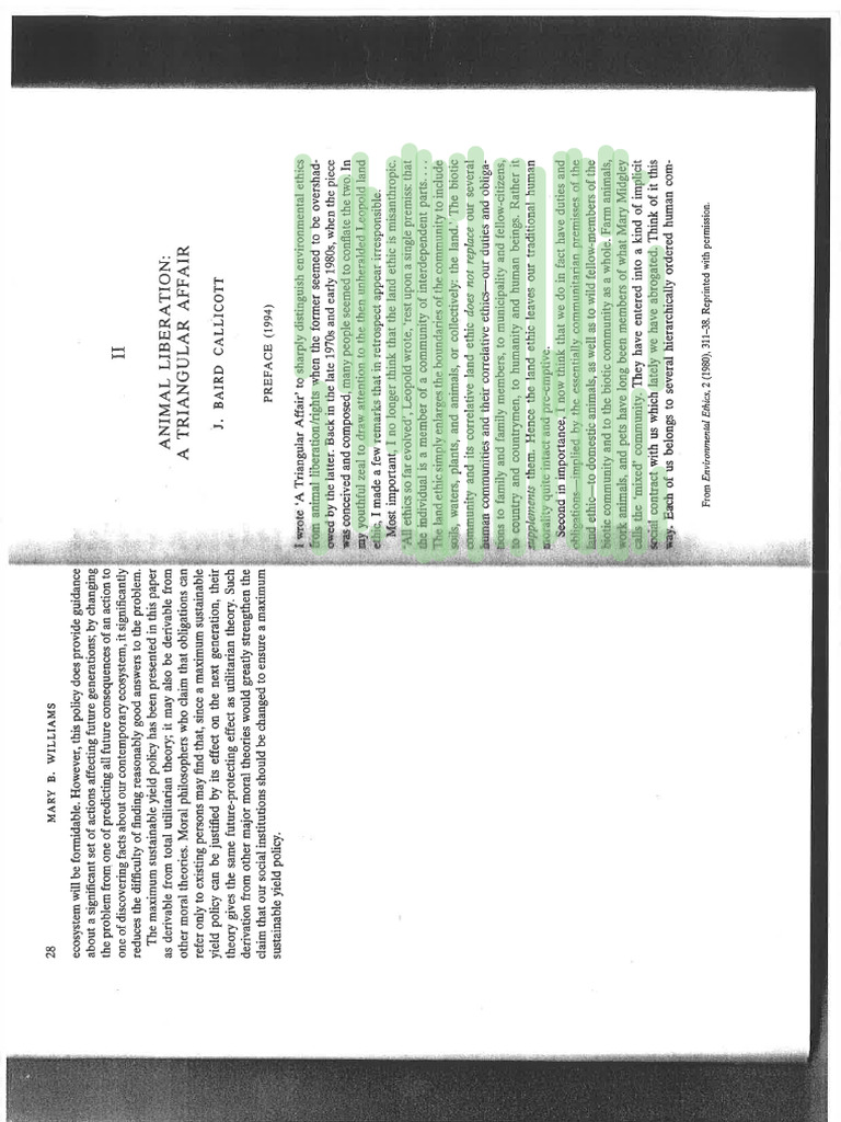 Callicott Aninal Liberation. A Triangular Affair | PDF