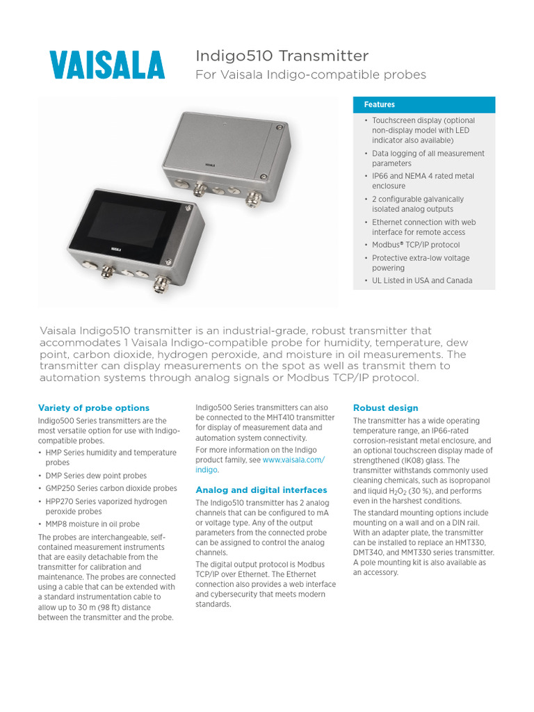 Indigo510 Transmitter Overview | PDF | Humidity | Power Supply