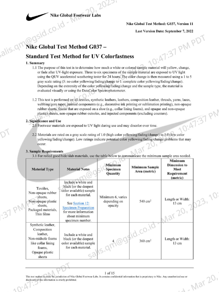 NIKE G037 - UV Colorfastness | PDF