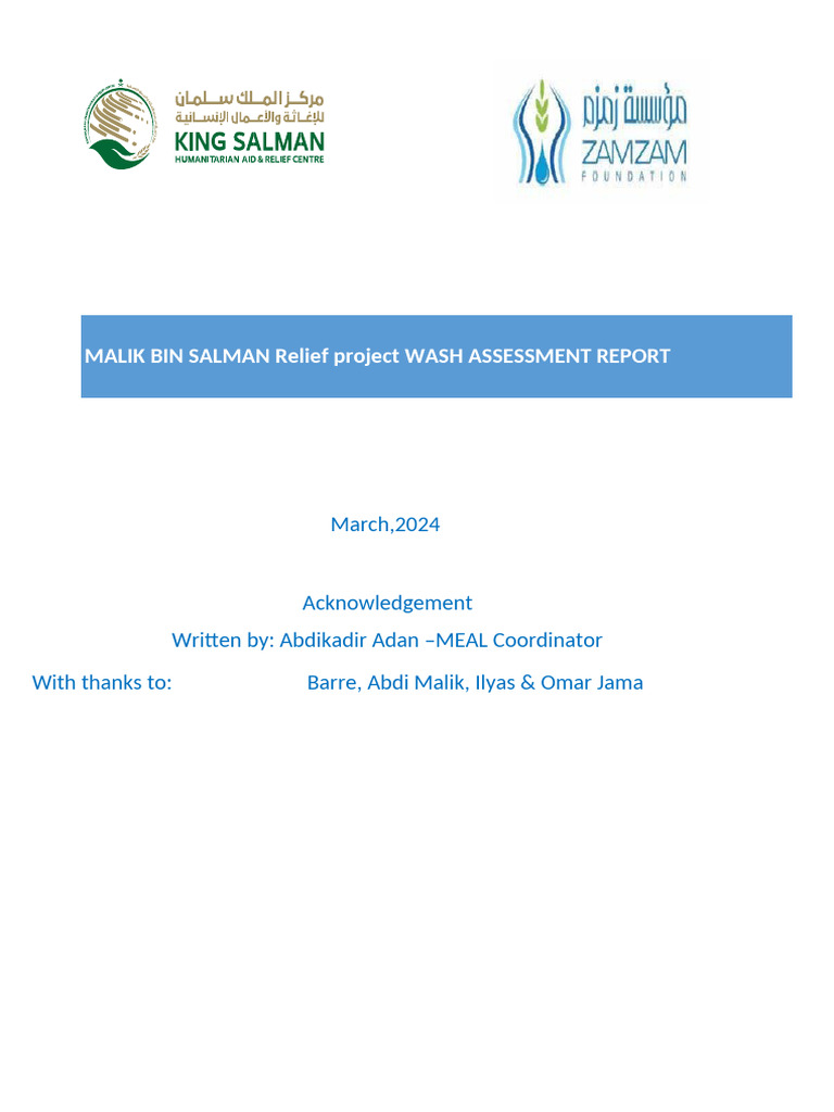 WASH Assessment Report for KSRelief Project | PDF | Survey Methodology ...