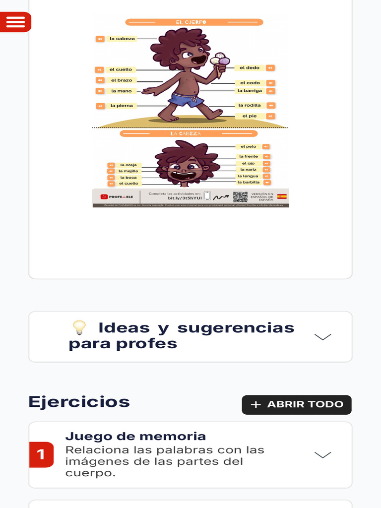 Actividades Para Aprender El Vocabulario Del Cuerpo Humano | PDF