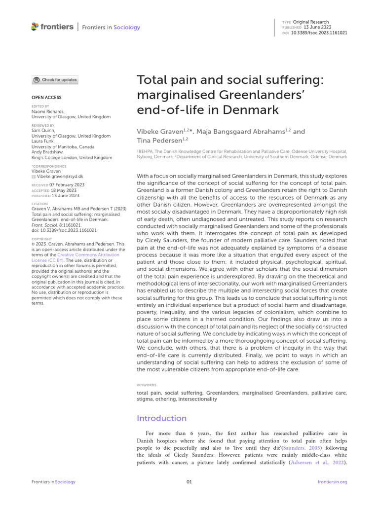 Graven等2023 Total pain and social suffering marginalised Gree | PDF ...