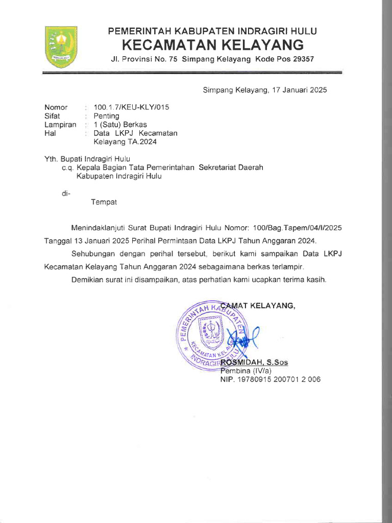 Data LKPJ Ta 2024 Kec Kelayang - 20250117 - 0001 | PDF
