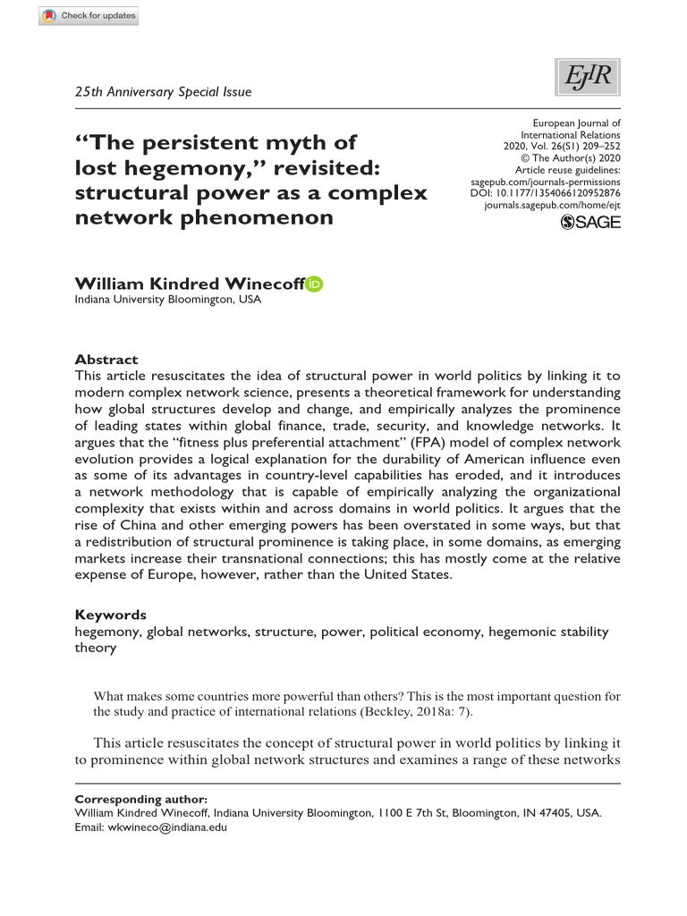 Winecoff 2020 The Persistent Myth of Lost Hegemony Revisited Structural ...