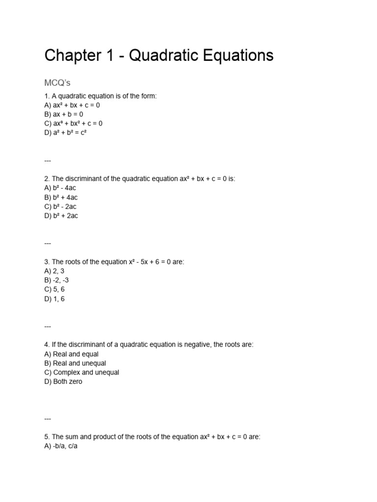 Chapter 1 - Quadratic Equations | PDF | Quadratic Equation | Algebra