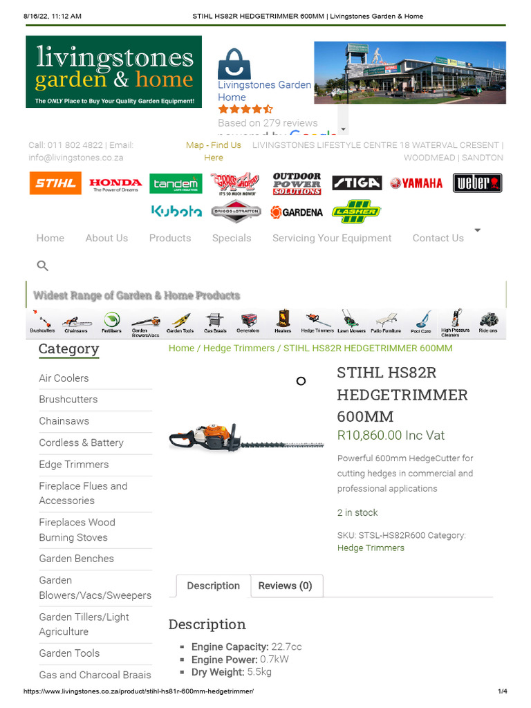 STIHL HS82R HEDGETRIMMER 600MM - Livingstones Garden & Home | PDF ...