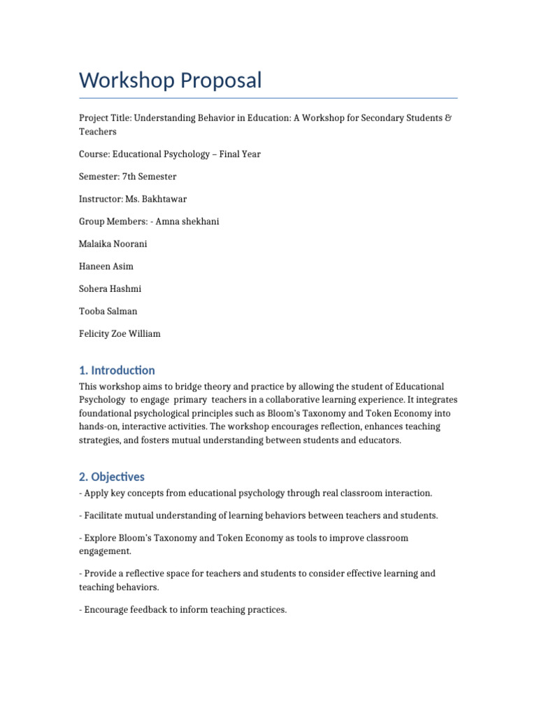 Educational Psychology Workshop Proposal | PDF | Learning | Educational ...