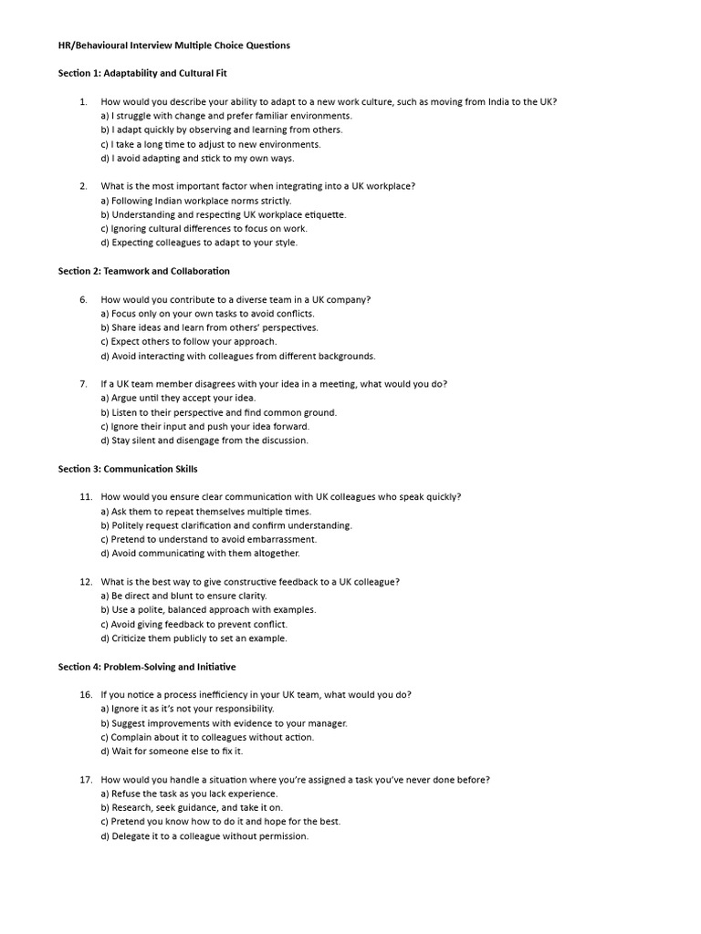 002 - Sample Questions - HR Interview | PDF | Communication | Job Interview