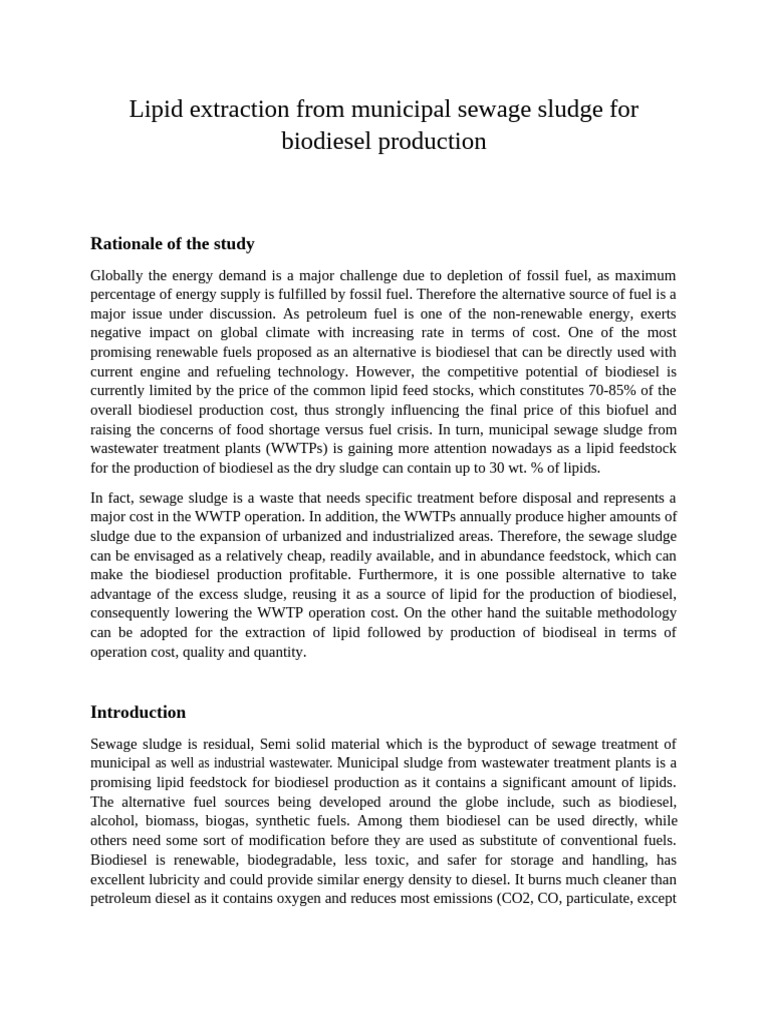 Lipid Extraction and Biodiseal Production From Municipal Wastewater ...