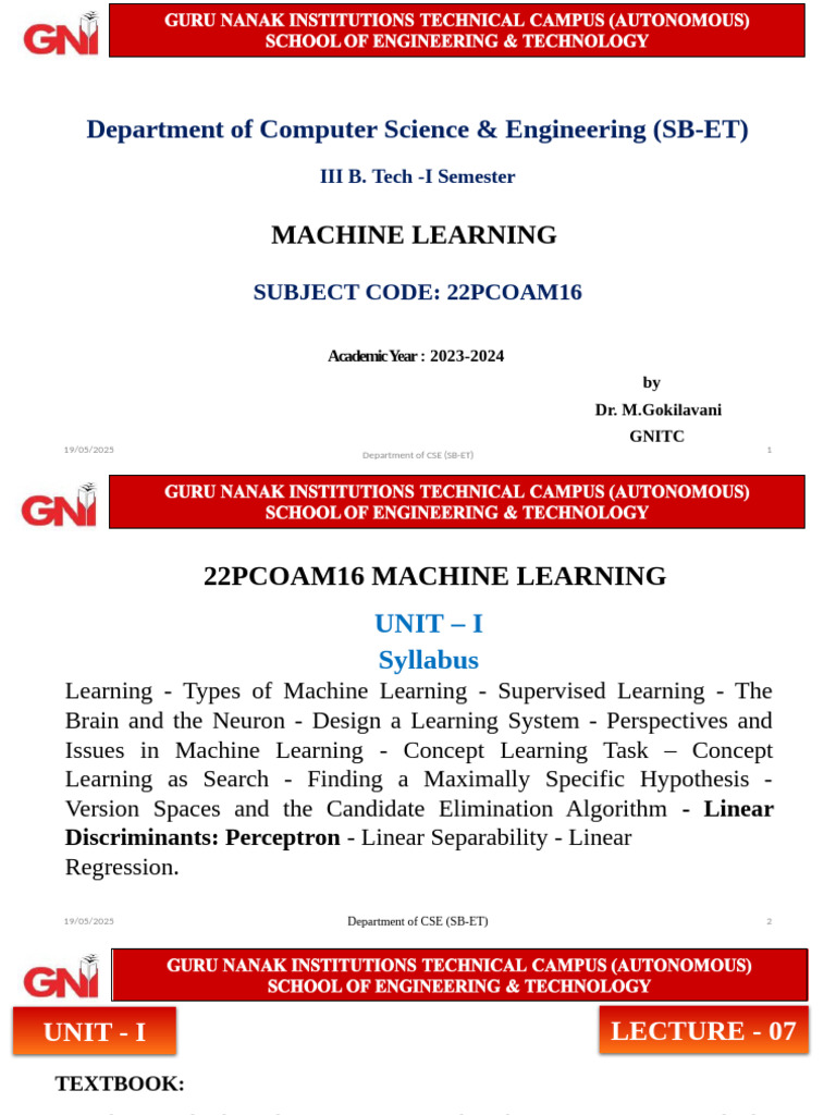 22PCOAM16 - Machine Learning - Session 7 Single Layer Perceptions | PDF | Machine Learning ...