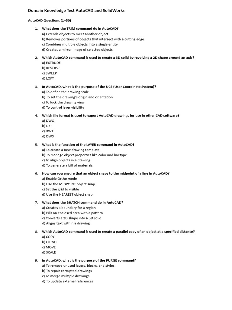 Domain Knowledge Test AutoCAD and SolidWorks | PDF