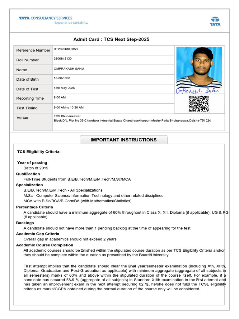 Tcs next step-2025.pdf | PDF | Identity Document | Authentication