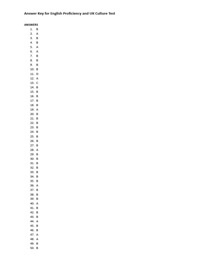 English Proficiency Test Answer Key | PDF