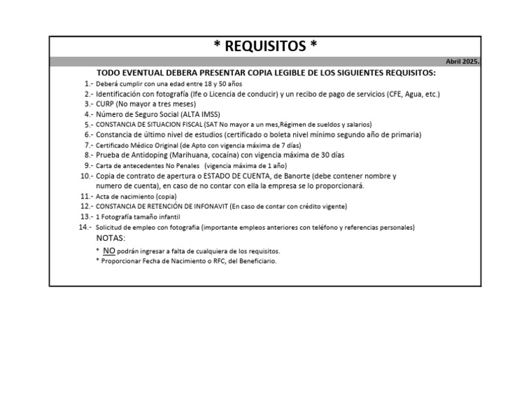 Requisitos_text_lista_formato_pdf_imss_documentacion | PDF