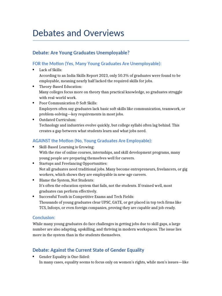 Debates and Indian Infrastructure Overview | PDF | Gender Equality ...
