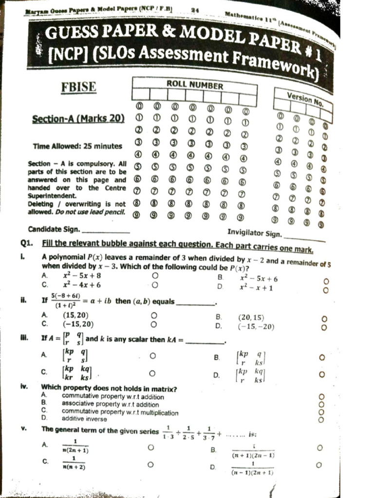 Grade 11 - Mathematics - Model Paper 01 | PDF | Matrix (Mathematics ...
