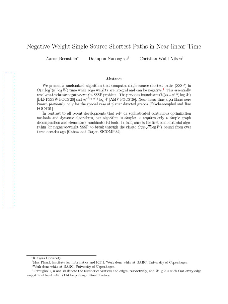 Negative-Weight Single-Source Shortest Paths in Near-Linear Time | PDF ...