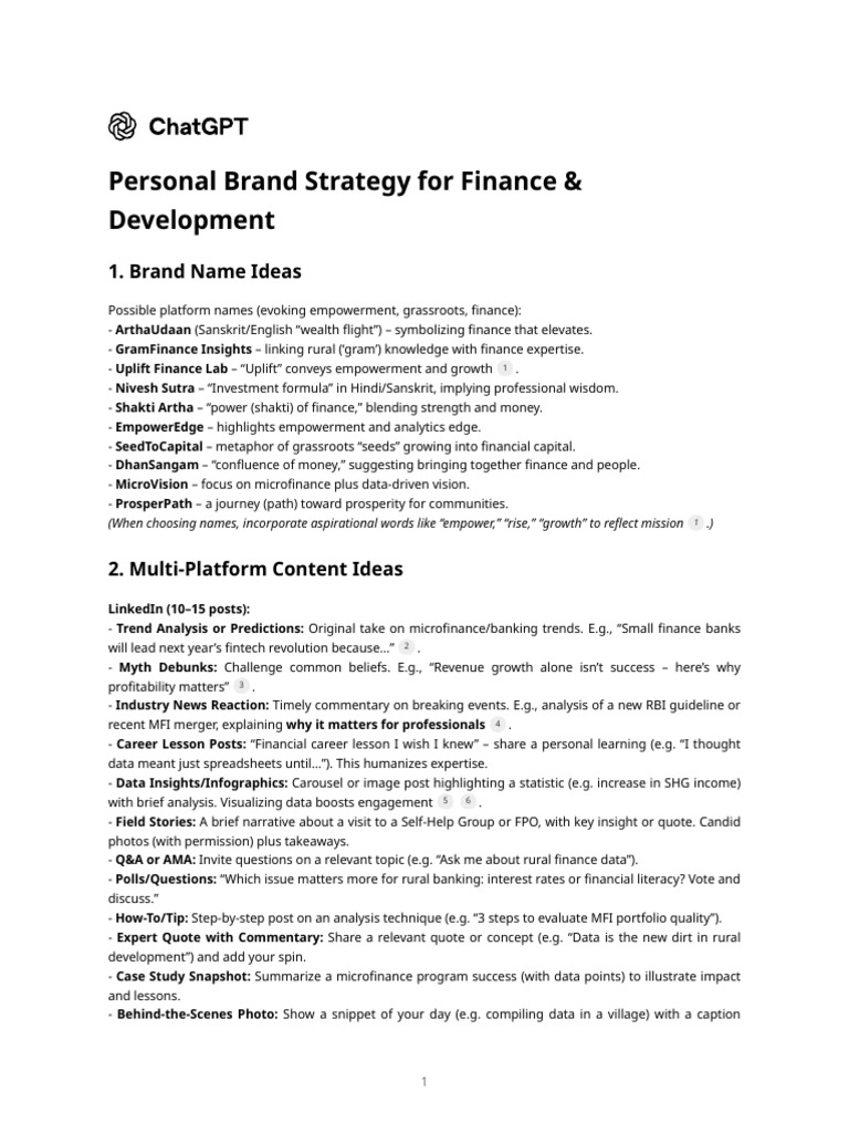 Personal Brand Strategy For Finance & Development | PDF | Microfinance ...
