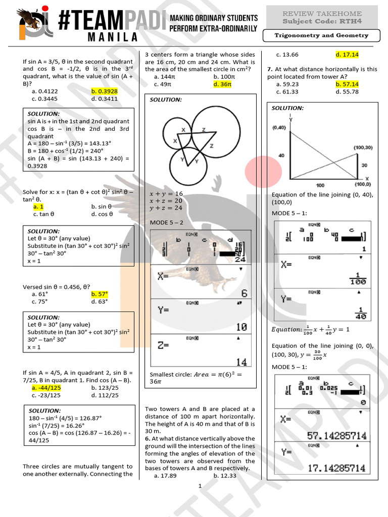 RTH 4 (Trigonometry and Geometry) April 2025 Solution | PDF | Sphere | Area