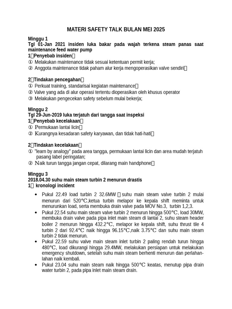 Materi Safety Talk Bulan Mei 2025 | PDF