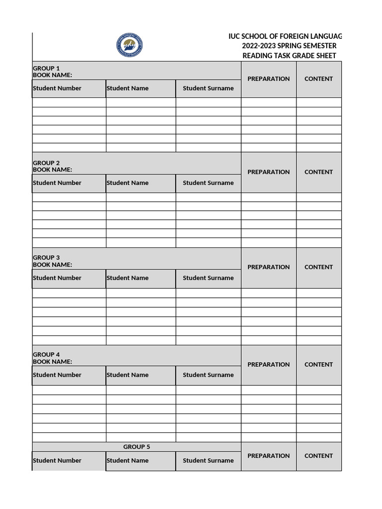 Reading Task Grade Sheet | PDF