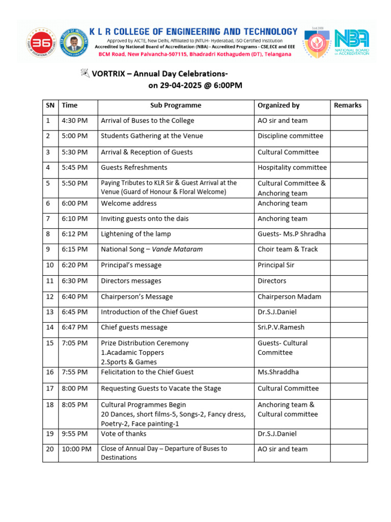 Annual Day Programme Schedule-29!04!25 | PDF