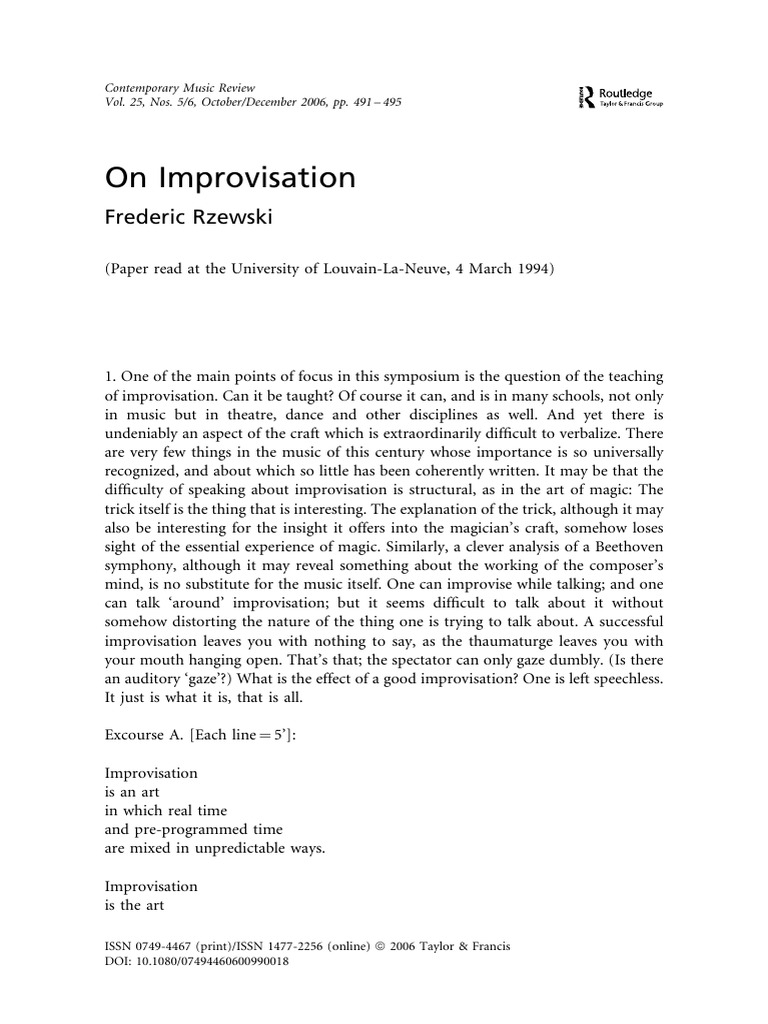 Teaching Improvisation in Arts | PDF | Experience