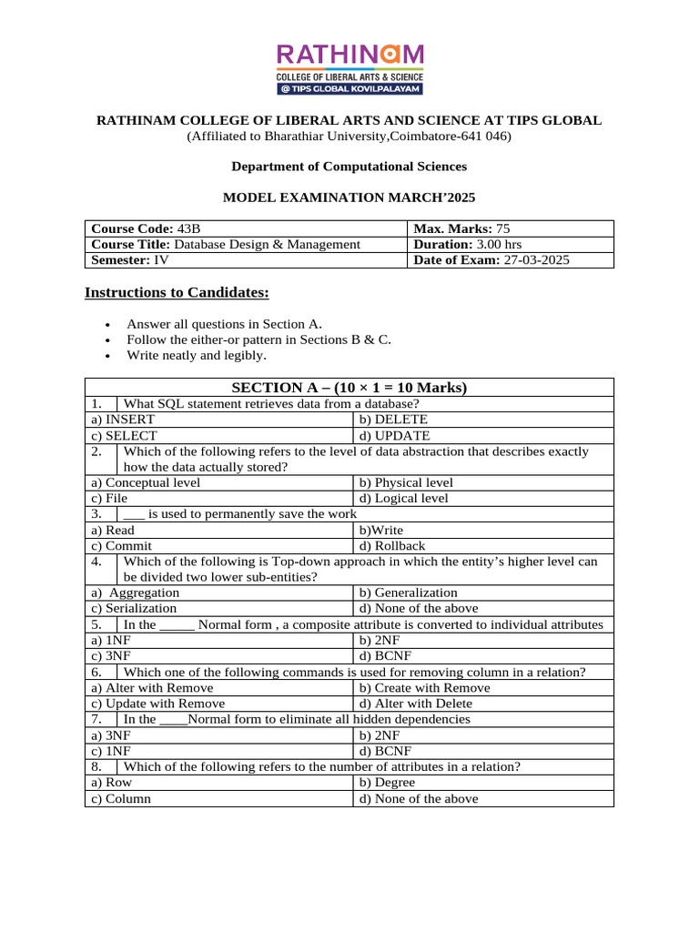 2nd AIDS DBMS Model question paper | PDF | Databases | Information Technology