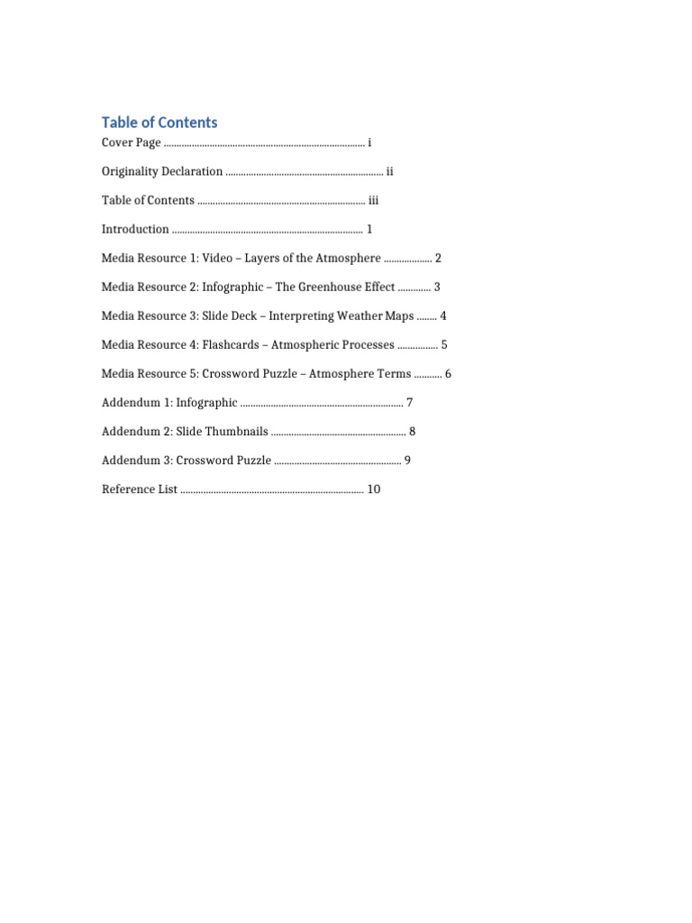 Portfolio Table of Contents | PDF