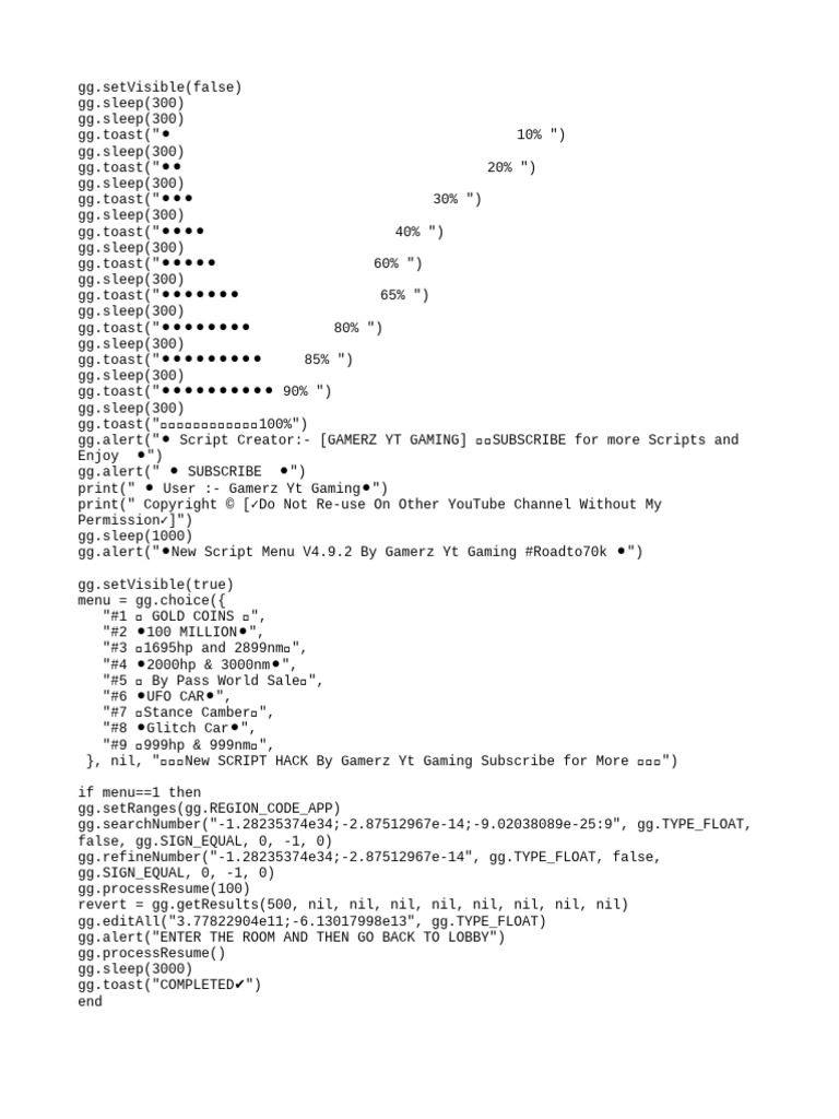 ? New Script Menu (GAMERZ YT GAMING) ?.lua | PDF