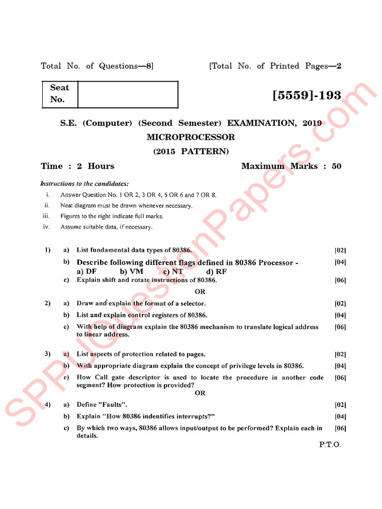 Be Computer Engineering Semester 4 2019 May Microprocessor MP Pattern ...