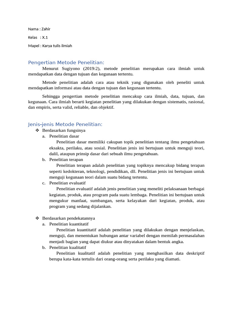 Jenis dan Manfaat Metode Penelitian | PDF