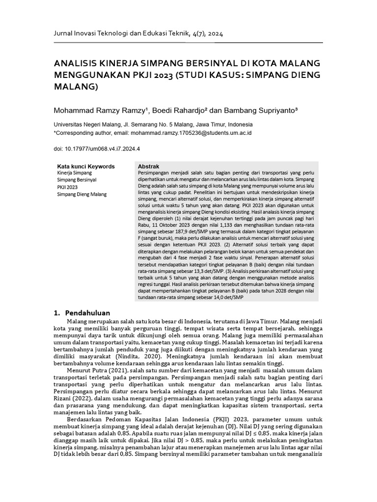 43.mohammad Ramzy Ramzy Boedi Rahardjo Dan Bambang Supriyanto Analisis Kinerja Simpang Bersinyal ...