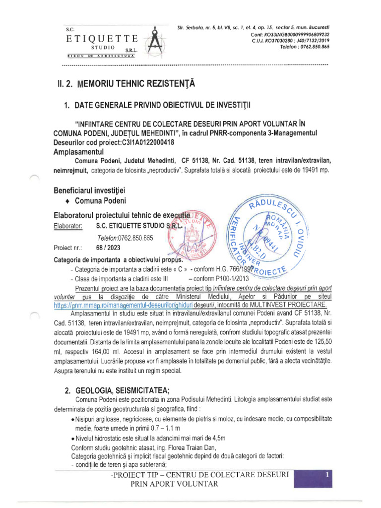 Memoriu Tehnic Structura 57-76 | PDF