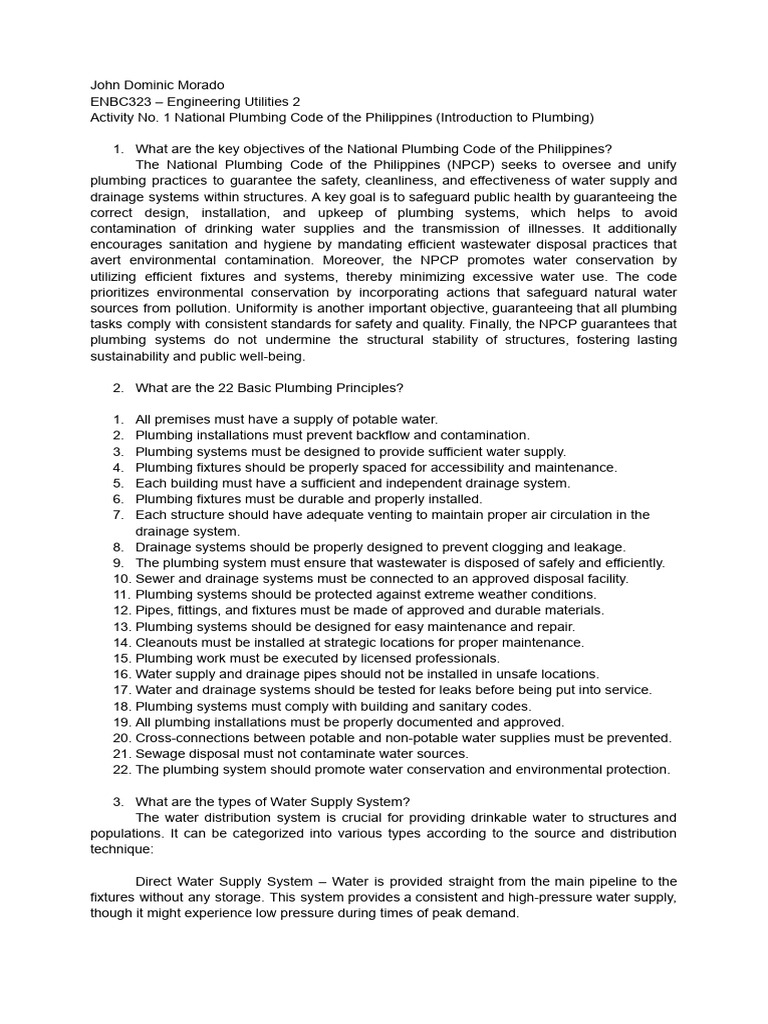 Morado-Activity No. 1 National Plumbing Code of The Philippines ...