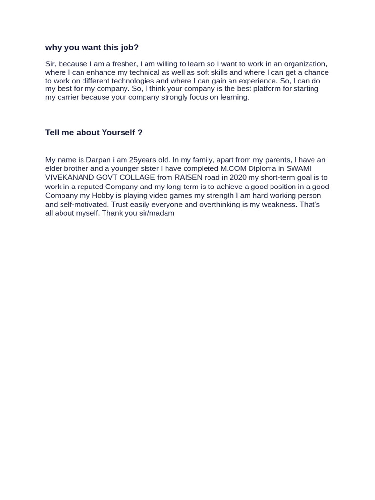 Job Interview Self-Introduction Tips | PDF